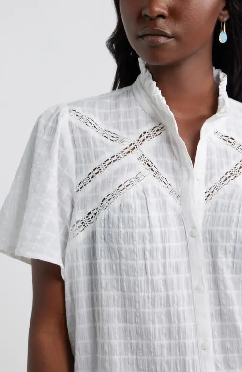 Caslon Lace Trim Button Front Top - White