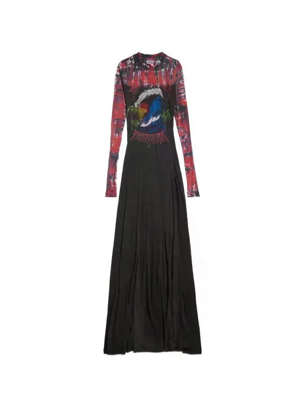 Balenciaga Tie-dye Graphic Print Maxi Dress - Black