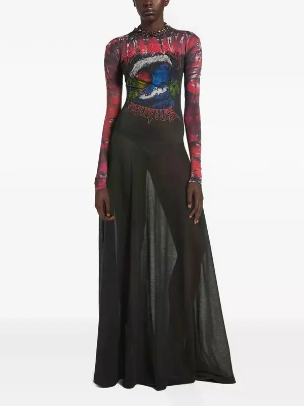 Balenciaga Tie-dye Graphic Print Maxi Dress - Black