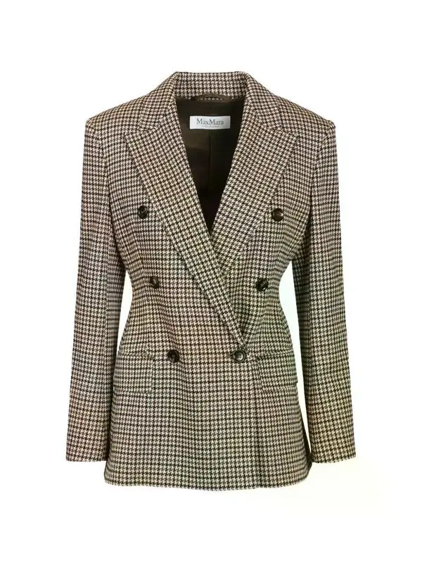 Max Mara Houndstooth-pattern Double-breasted Blazer - Neutrals