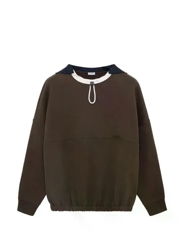 Loewe Contrast Collar Drawstring Sweater - Brown