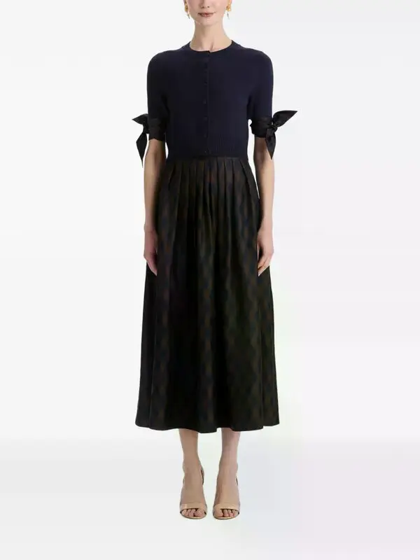 Oscar De La Renta Argyle Tie-detailed Short-sleeved Cropped Cardigan - Blue