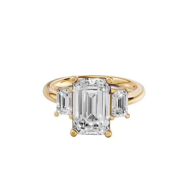 AYA FINE JEWELRY 4.35 Ct Emerald Cut Lab Grown Diamond Three Stone Ring In 14k Gold With Igi Certification - Yellow