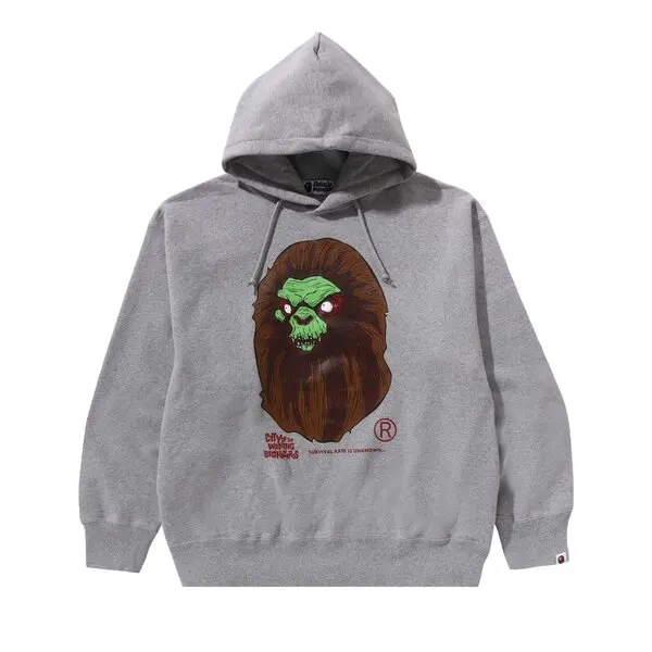 A BATHING APE Horror Mad Face Relaxed Fit Pullover Hoodie - Grey