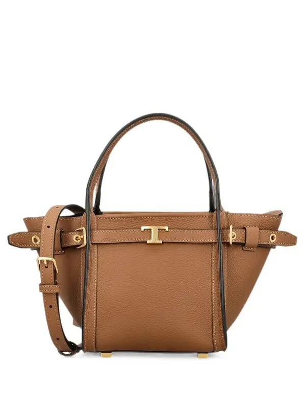 TOD'S T Signature Leather Mini Shopper Bag - Brown