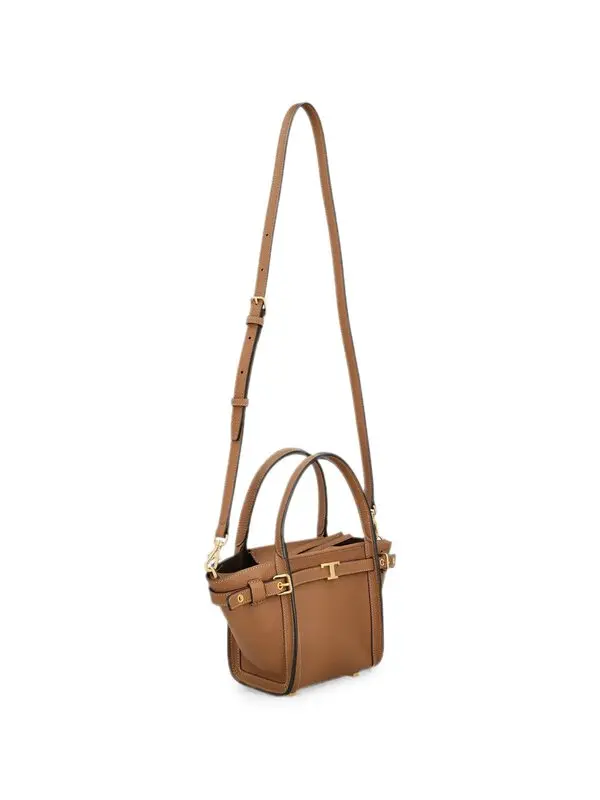 TOD'S T Signature Leather Mini Shopper Bag - Brown