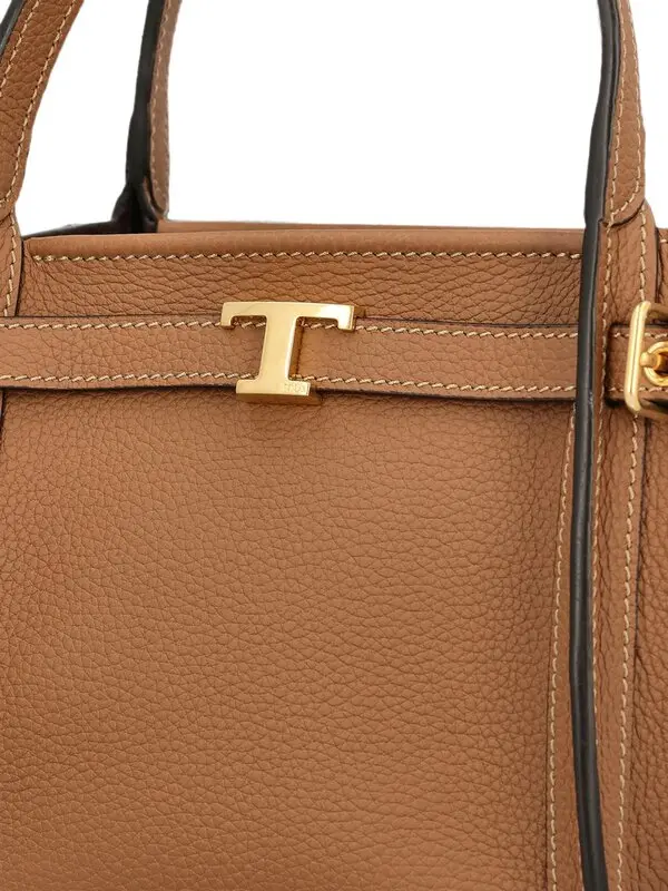 TOD'S T Signature Leather Mini Shopper Bag - Brown