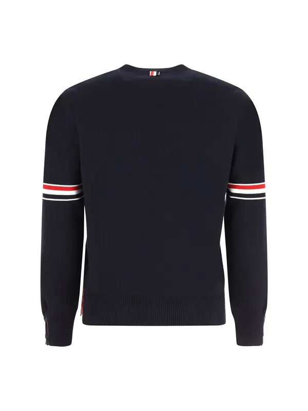 Thom Browne Ribbed Crew Neck Sweater With Striped Sleeves - Blue