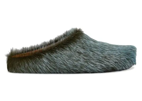 Marni Long Hair Calfskin Fussbett Sabot Mulein - Blue/grey