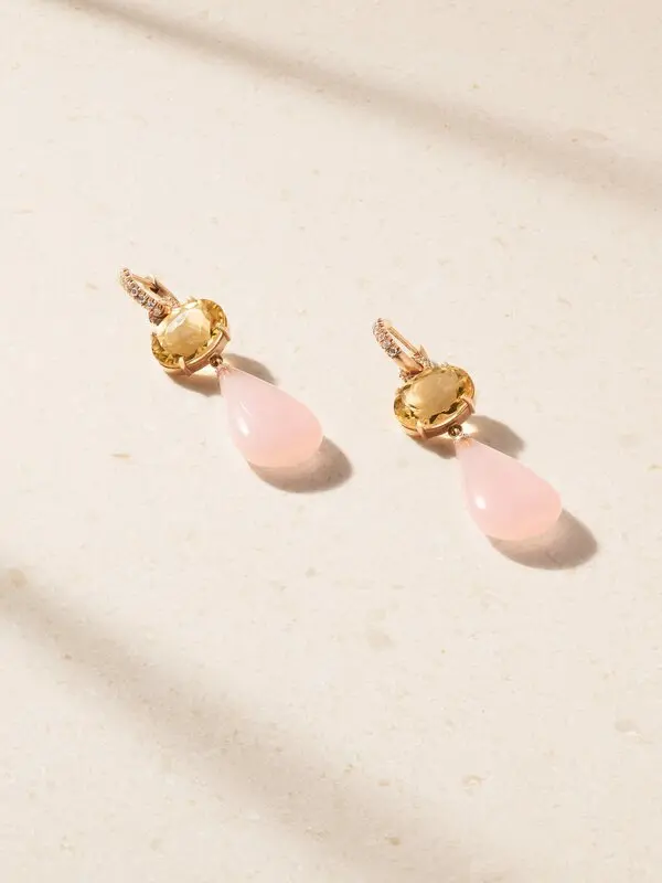 Irene Neuwirth 18-karat Gold, Diamond, Chalcedony, And Beryl Drop Earrings - Pink