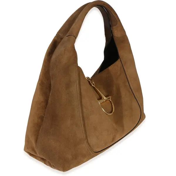 Gucci Suede Horsebit Shoulder Bag - Brown