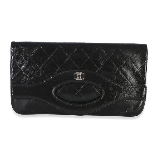 Chanel Quilted Shiny Calfskin Fold Clutch - Black