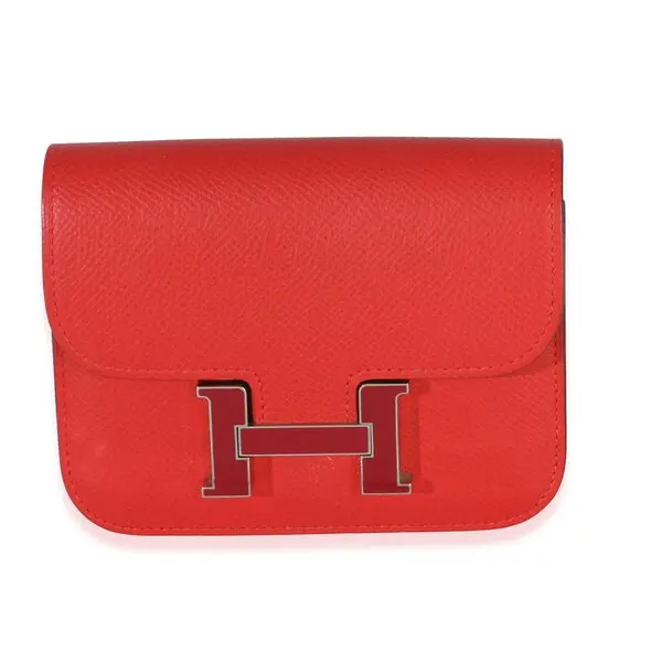Hermès Epsom Rouge De Coeur Constance Slim Wallet Phw - Red