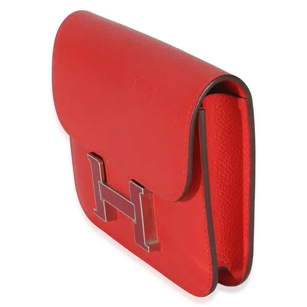 Hermès Epsom Rouge De Coeur Constance Slim Wallet Phw - Red