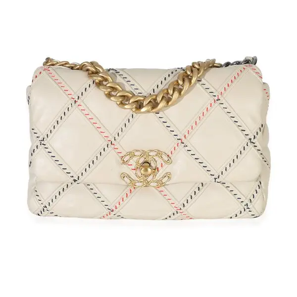 Chanel Multicolor Quilted Lambskin Mixed Fibers 19 Flap Bag - Beige