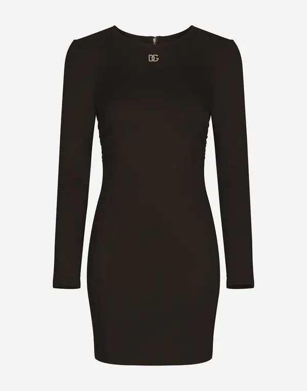 Dolce & Gabbana Short Milano Rib Dress With Dg Logo - Black