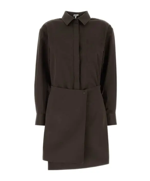 Loewe Long Sleeve Shirt Dress - Brown