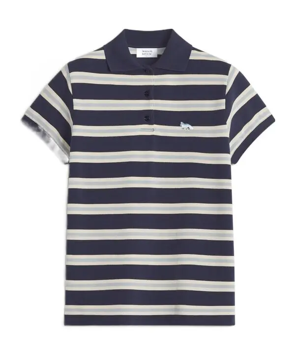 Maison Kitsuné Baby Fox Patch Striped Polo Shirt
