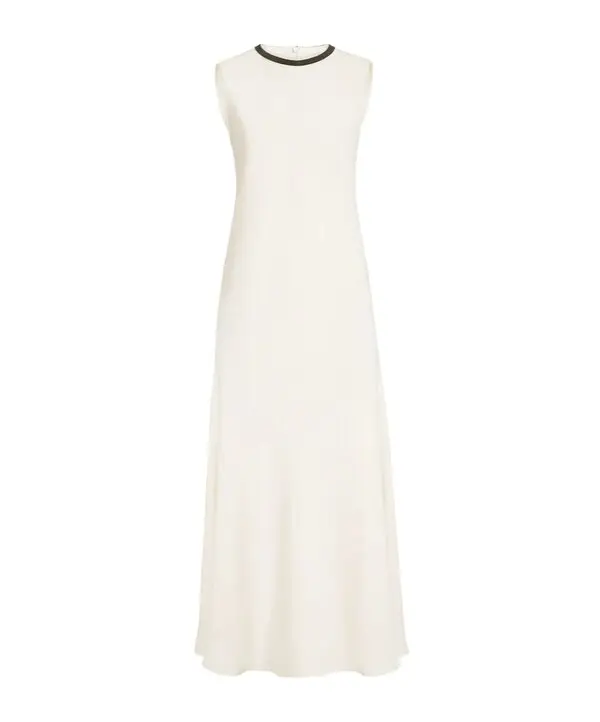 Brunello Cucinelli Beaded Twill Midi Dress