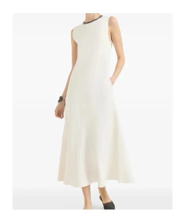 Brunello Cucinelli Beaded Twill Midi Dress