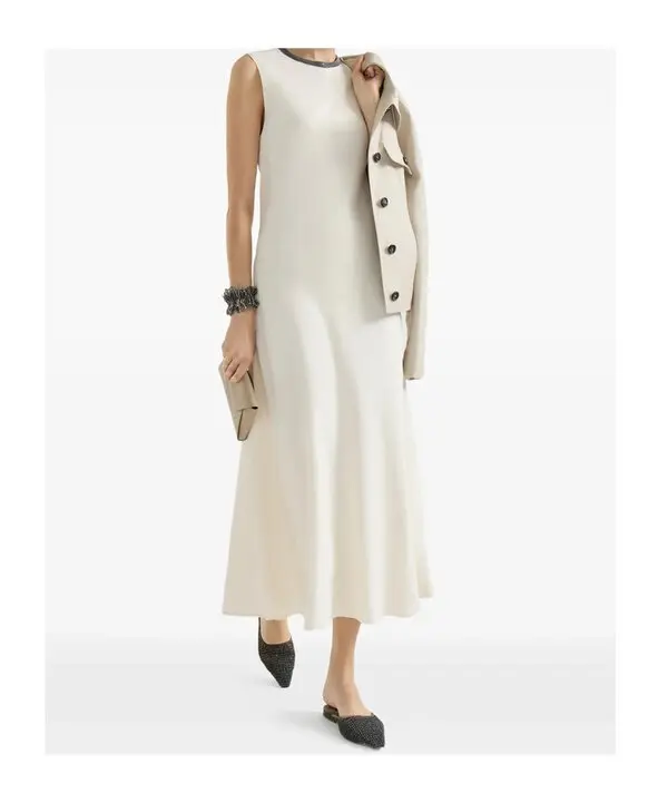 Brunello Cucinelli Beaded Twill Midi Dress