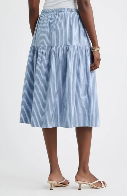 Caslon Striped Drop Waist Poplin Midi Skirt