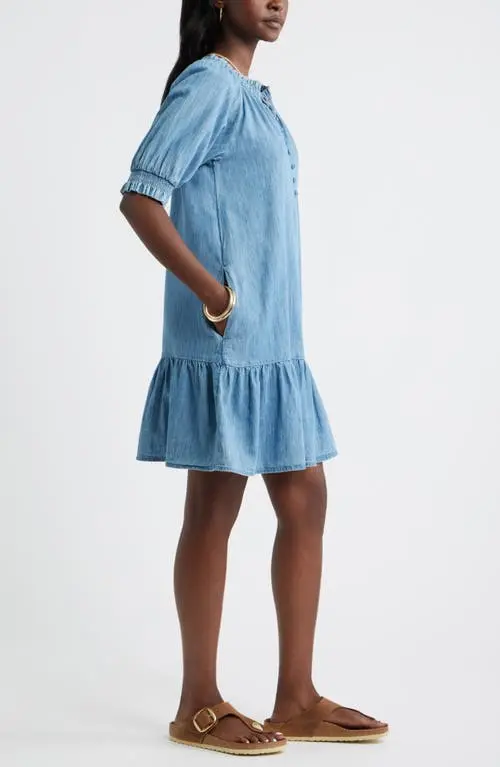 Caslon Chambray Puff Sleeve Shift Dress