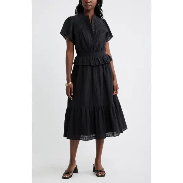 Caslon Lace Trim Peplum Midi Dress - Black