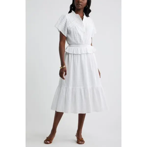 Caslon Lace Trim Peplum Midi Dress - White