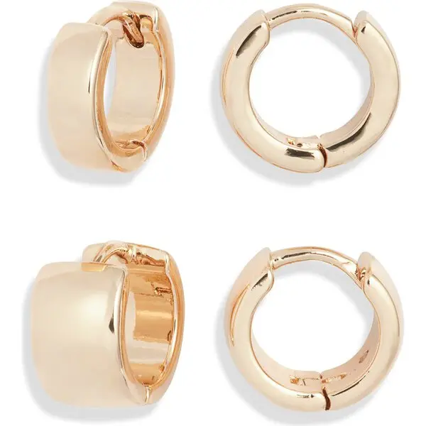 OPEN EDIT Set Of Two Huggie Hoop Earrings - Gold