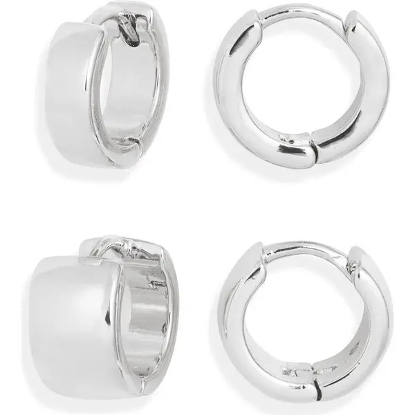 OPEN EDIT Set Of Two Huggie Hoop Earrings - Silver