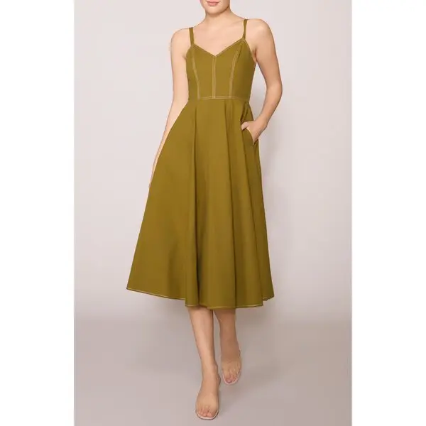 MELLODAY Contrast Stitched Poplin Midi Dress