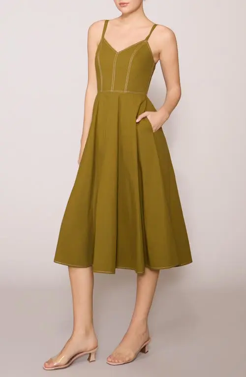 MELLODAY Contrast Stitched Poplin Midi Dress