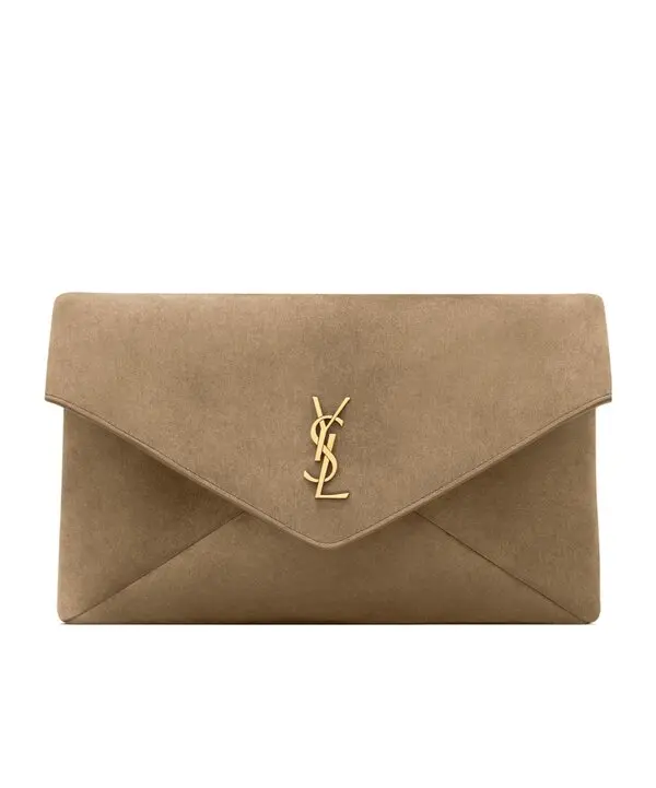 Saint Laurent Cassandre Large Suede Envelope Bag - Light Cumin