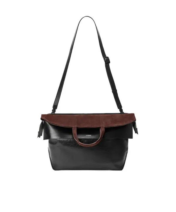 Loewe Logo Print Shoulder Bag - Black/espresso