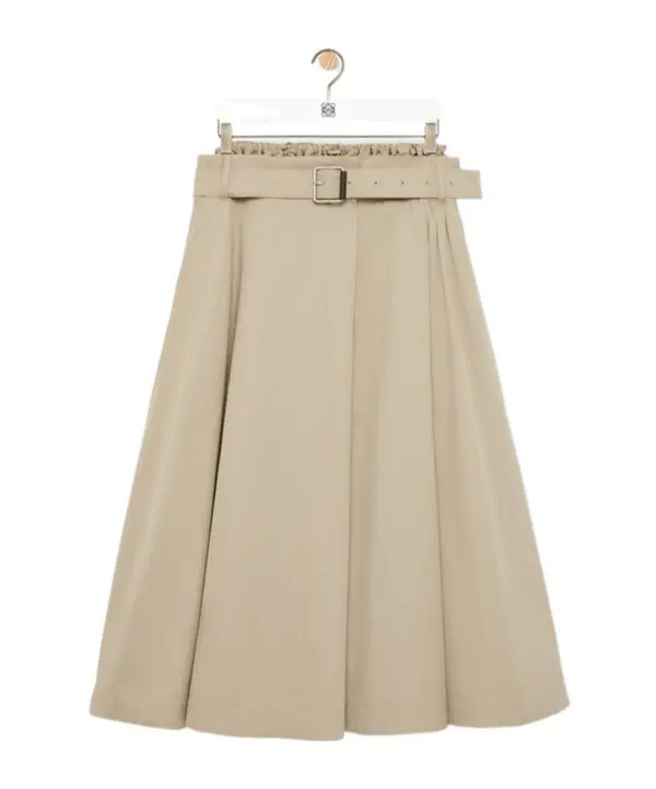 Loewe Pleated Midi Skirt With Engraved Logo Belt Buckle - Light Brown