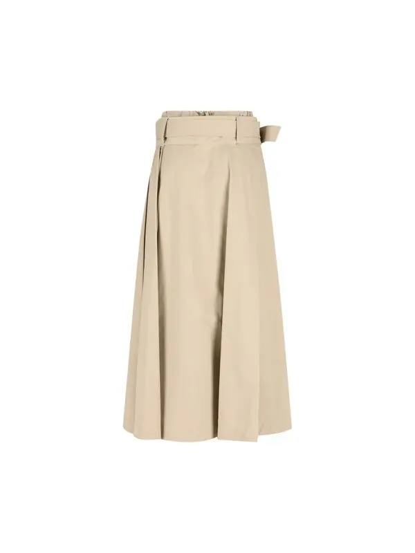 Loewe Pleated Midi Skirt With Engraved Logo Belt Buckle - Light Brown