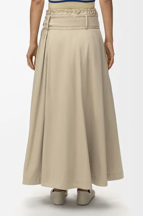 Loewe Pleated Midi Skirt With Engraved Logo Belt Buckle - Light Brown