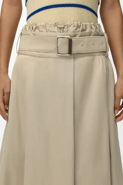 Loewe Pleated Midi Skirt With Engraved Logo Belt Buckle - Light Brown
