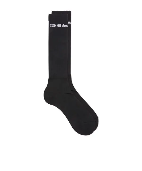 Comme Des Garçons Logo Lettering Ribbed Socks - Black