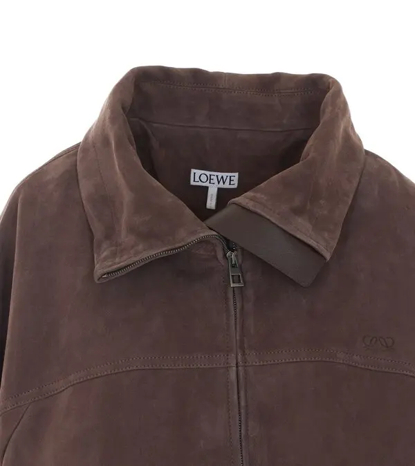 Loewe Suede Cropped Jacket With Leather Details - Dark Brown