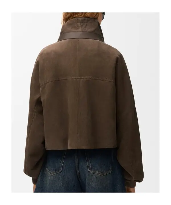Loewe Suede Cropped Jacket With Leather Details - Dark Brown