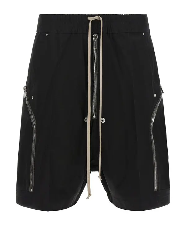 Rick Owens Cotton Poplin Drawstring Zip Detail Bermuda Shorts