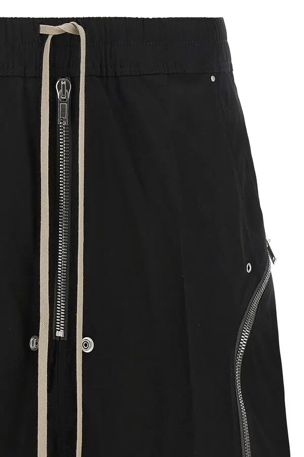 Rick Owens Cotton Poplin Drawstring Zip Detail Bermuda Shorts