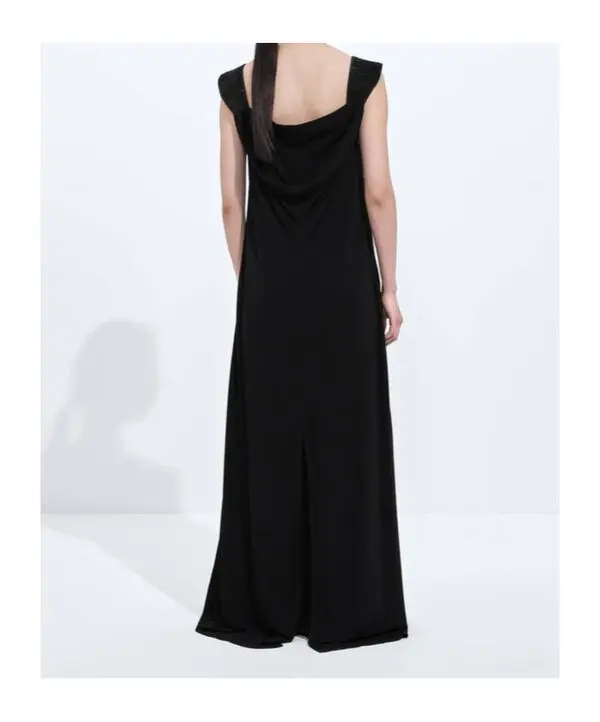 Bottega Veneta Draped Jersey Maxi Dress With Woven Leather Straps - Black