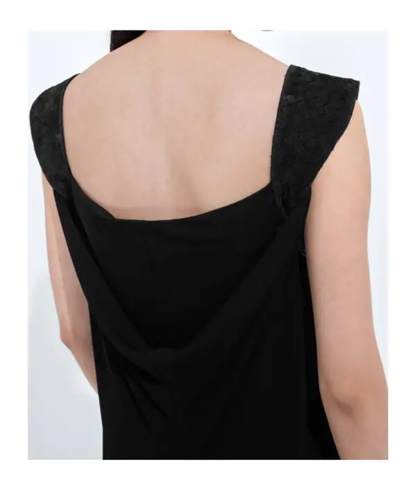 Bottega Veneta Draped Jersey Maxi Dress With Woven Leather Straps - Black