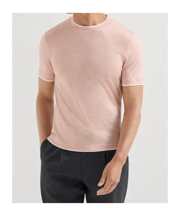 Brunello Cucinelli Linen And Cotton Jersey Crew Neck T-shirt With Faux-layering