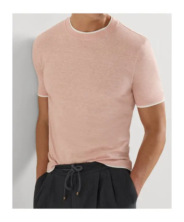 Brunello Cucinelli Linen And Cotton Jersey Crew Neck T-shirt With Faux-layering