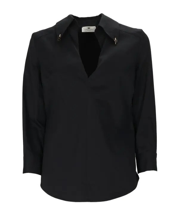 Elisabetta Franchi Stretch Shirt With Gold-tone Hardware - Black