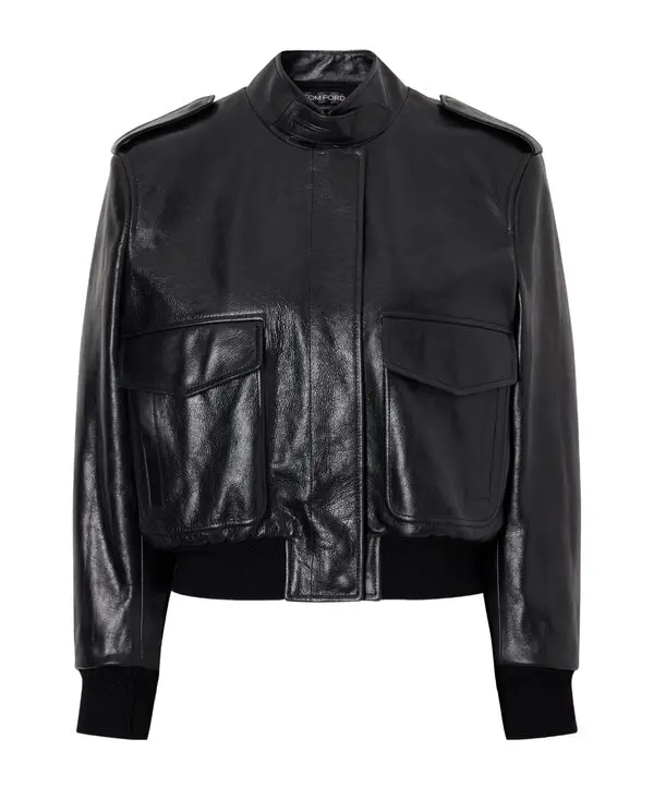 TOM FORD Shiny Leather Stand-collar Bomber Jacket - Black